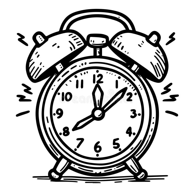 Line Drawing of an Alarm Clock in Black and White for Coloring Vector ...