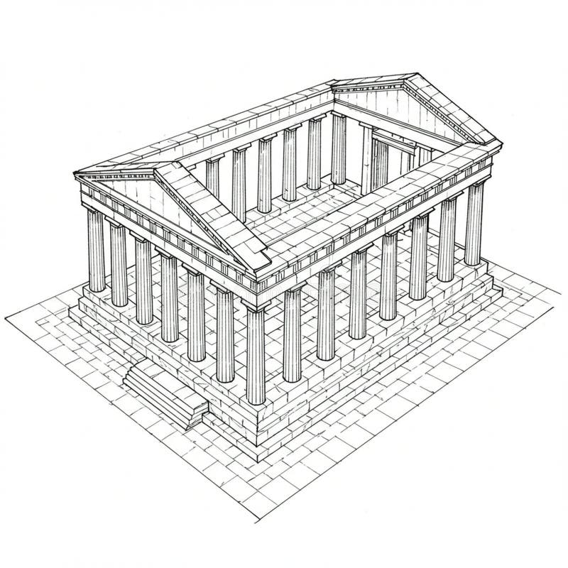 Line Drawing of an Ancient Greek Temple with a Rectangular Layout ...