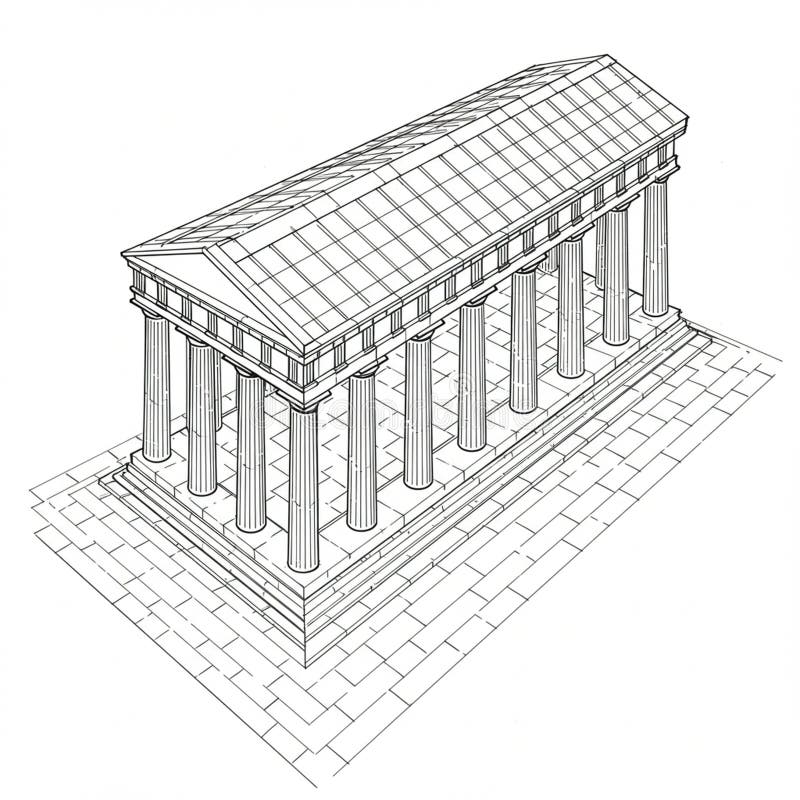 Line Drawing of an Ancient Greek Temple with a Rectangular Layout ...