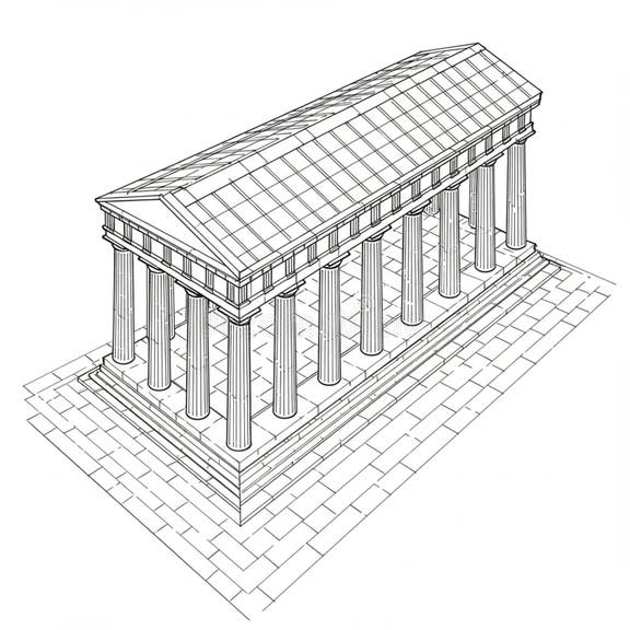 Line Drawing of an Ancient Greek Temple with a Rectangular Layout ...