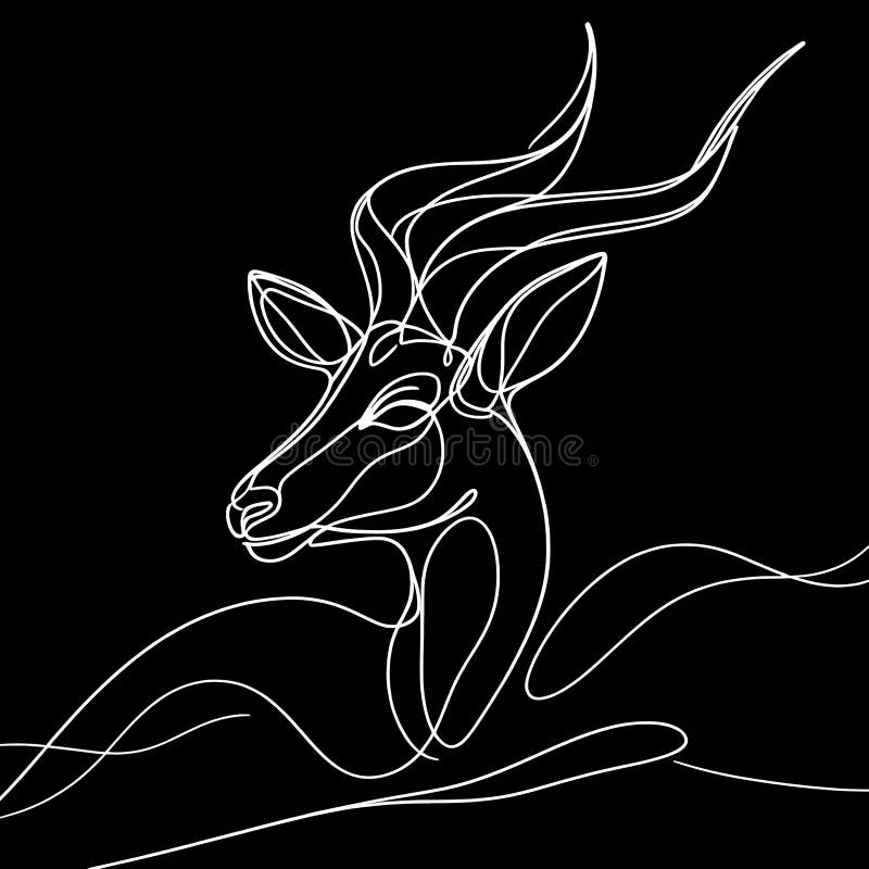 A Line Drawing of an Antelope with Long Horns Standing on a Dark ...