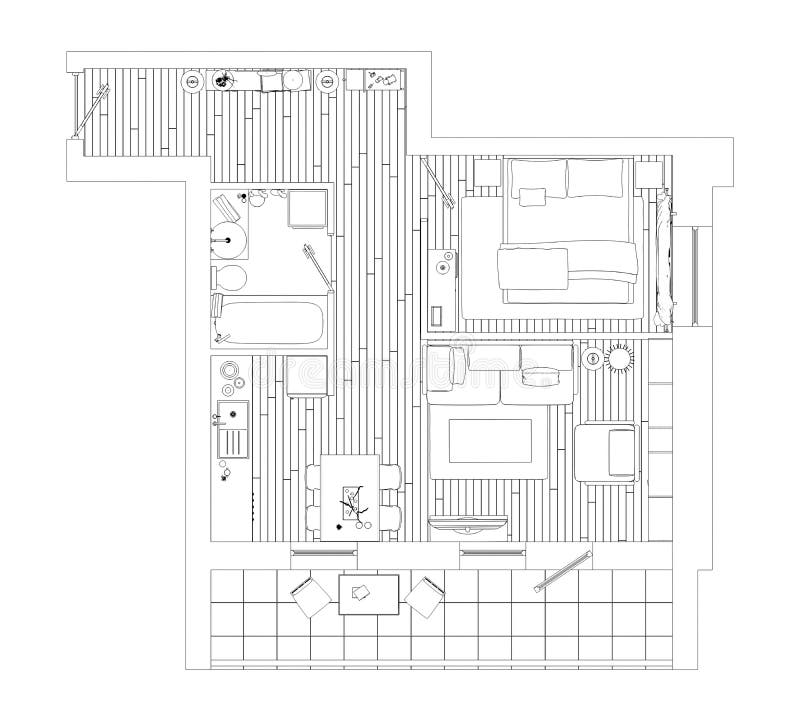 Line Drawing Apartment Floor Plan Stock Illustration - Illustration of ...