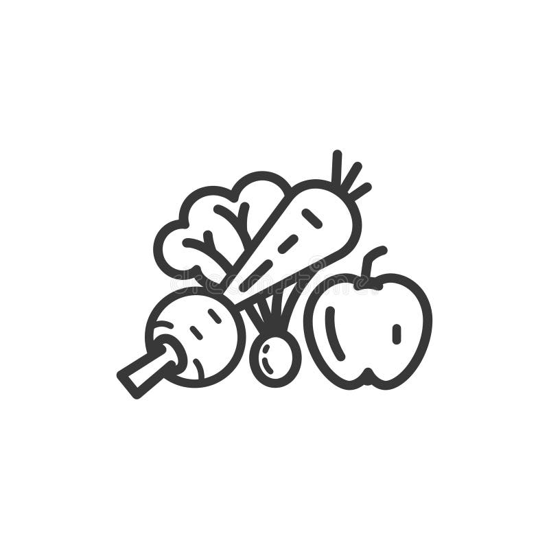 Fresh Vegetables and Fruits Line Art Illustration Stock Vector ...