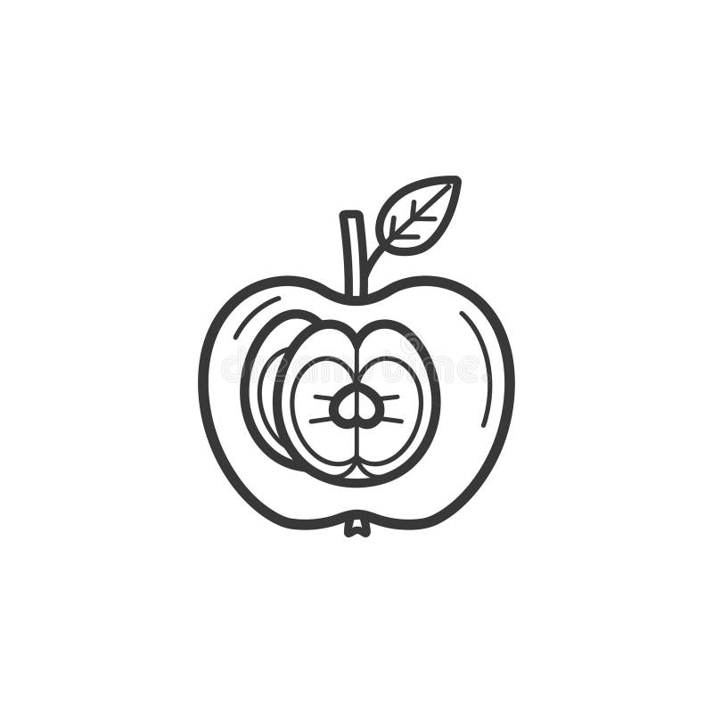 Sliced Apple with Leaf: a Simple Line Drawing Illustration Stock Vector ...
