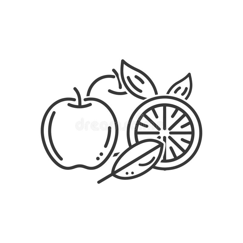 Fresh Apple and Orange Slice Line Art Illustration: a Healthy and ...