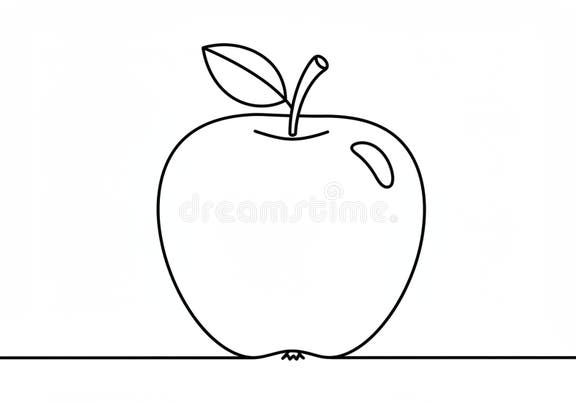 Line Drawing of an Apple with a Single Leaf on a Stem. the Minimalistic ...