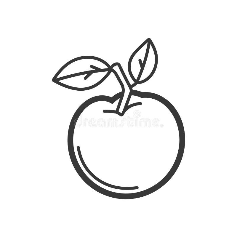Simple Line Art Illustration of a Fresh Apple with Leaves Stock Vector ...