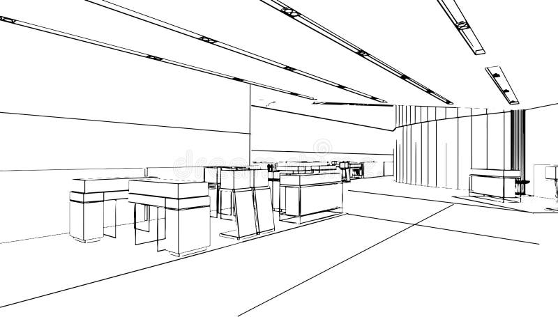 Line Drawing of the Area of the Department Store Hall,3d Rendering ...