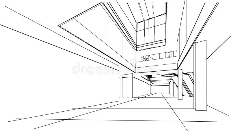 Line Drawing of the Area of the Department Store Hall,3d Rendering ...