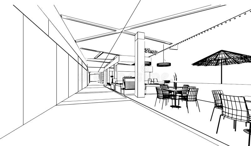 Line Drawing of the Area of the Department Store Hall, the Food Store ...