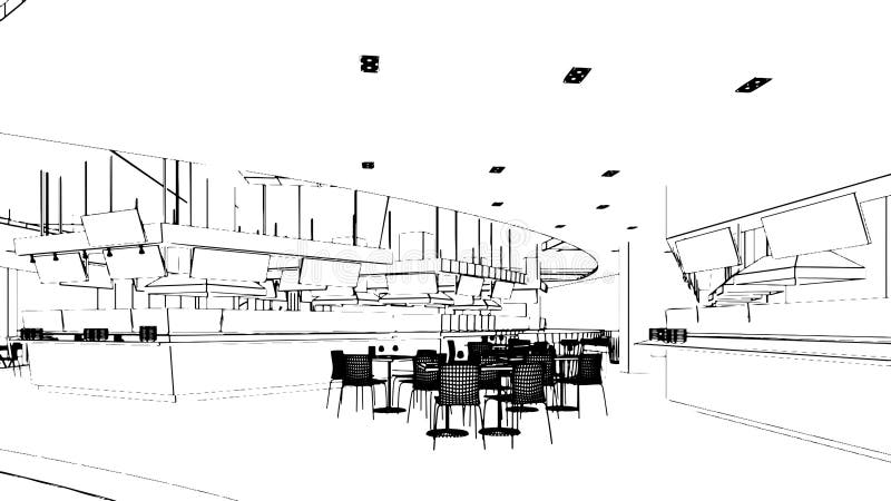 Line Drawing of the Area of the Department Store Hall, the Food Store ...