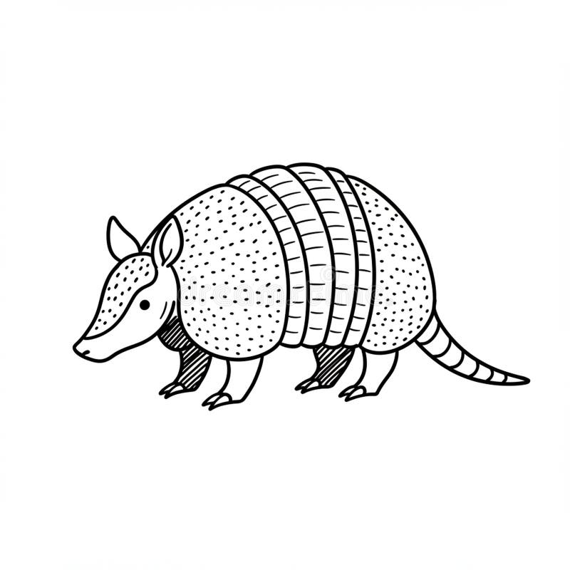 Line Drawing of an Armadillo with Distinctive Armor-like, Segmented ...
