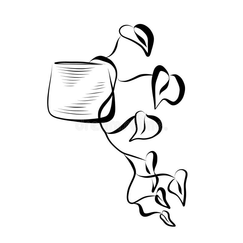 Line Drawing. Line Art Plant in Flowerpot Stock Vector - Illustration ...