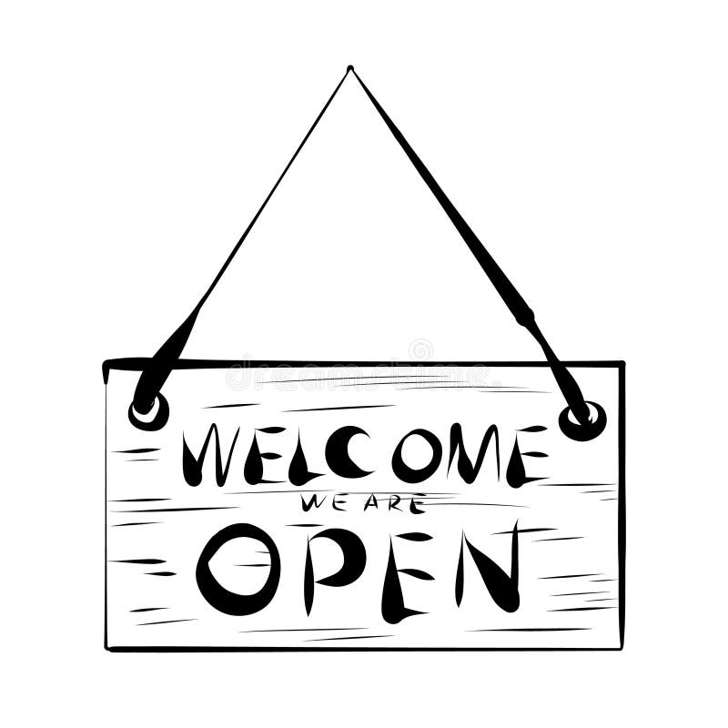 Line Drawing. Line Art Signboard with the Inscription Welcome Open ...