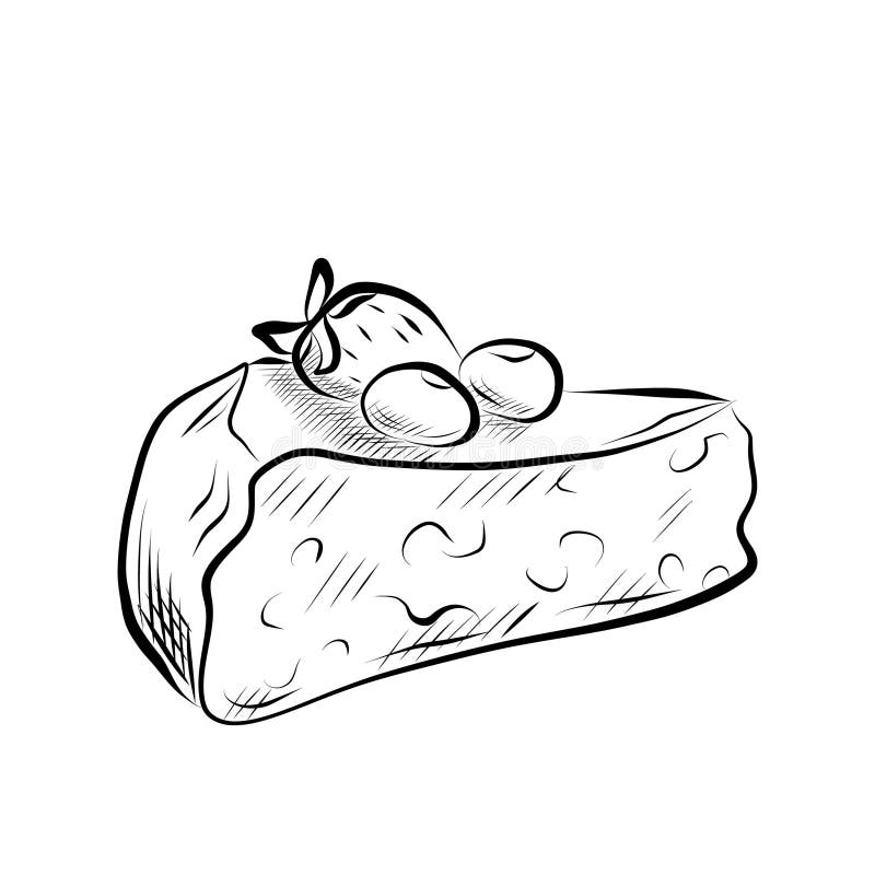 Line Drawing. Line Art Sweets Piece of Cake with Berries Stock ...
