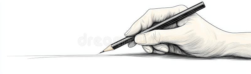 Line Drawing with Ballpoint Pen in Hand, Modern Illustration of Line ...