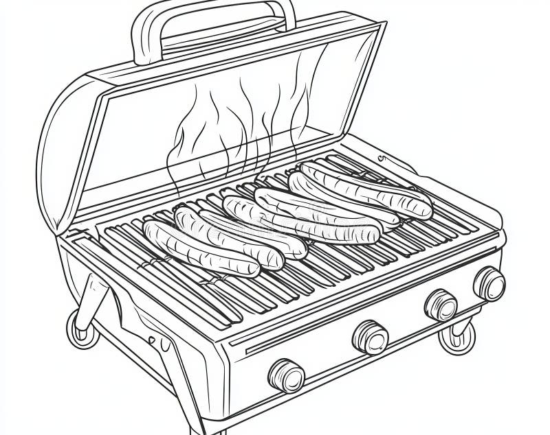 In this Line Drawing of a Barbecue Grill, There is an Outline of ...