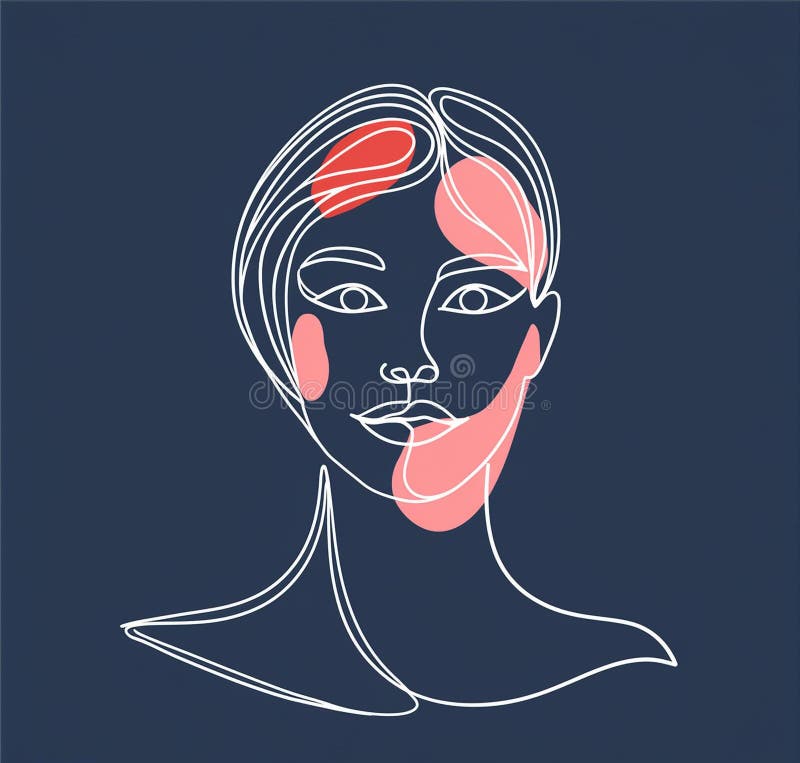 Line Drawing Beauty Woman Feminine Face Abstract Portrait Print Stock