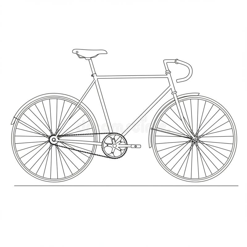 Line Drawing of a Bicycle Features a Classic Diamond Frame with Curved ...