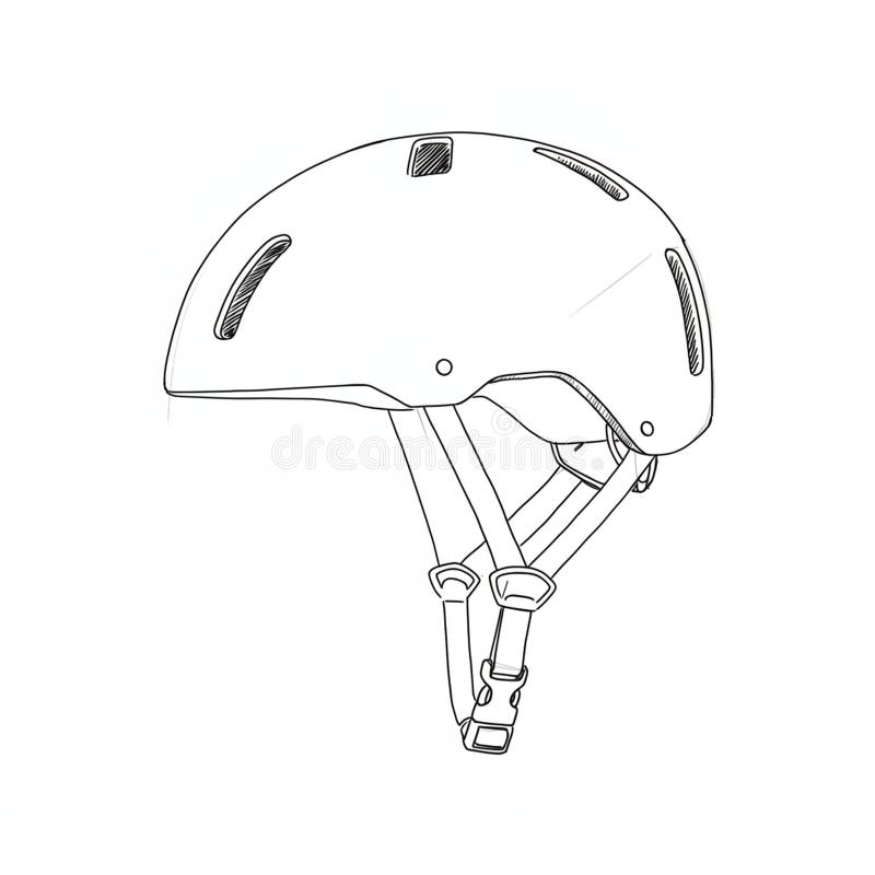 Line Drawing of a Bicycle Helmet Featuring a Sleek, Aerodynamic Design ...