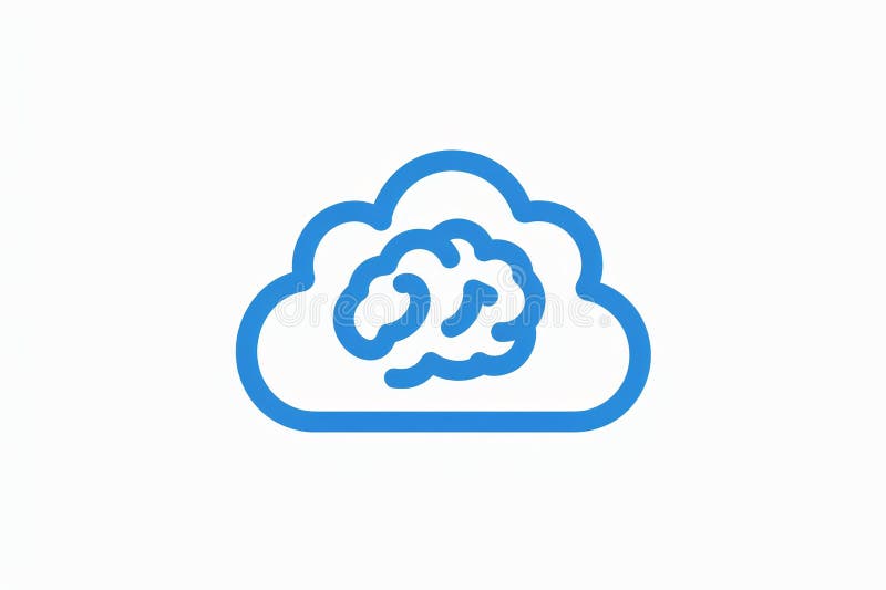 Line Drawing, Blue Cloud with Human Brain Symbolising Artificial ...