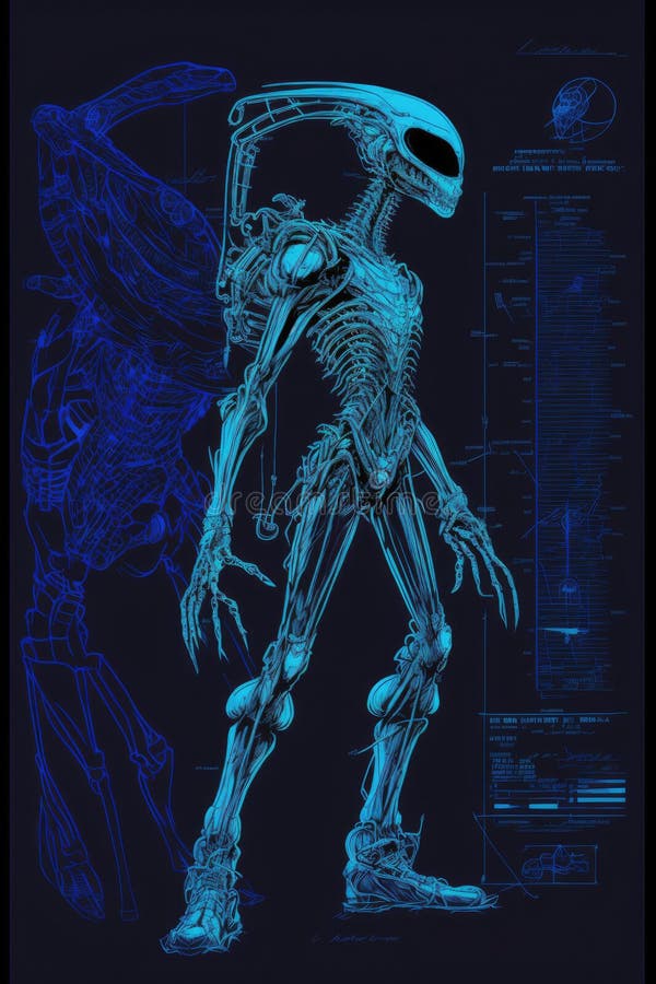Blueprint of an alien stock illustration. Illustration of person ...