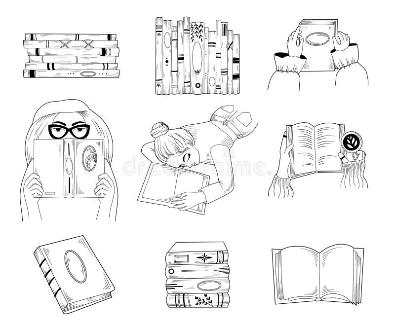 Line Drawing Floral Book Set, Vector Hand Drawn Line Art Illustration ...