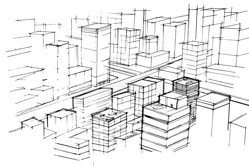 Line Drawing of Buildings in a Big City,modern Design,vector,2d ...