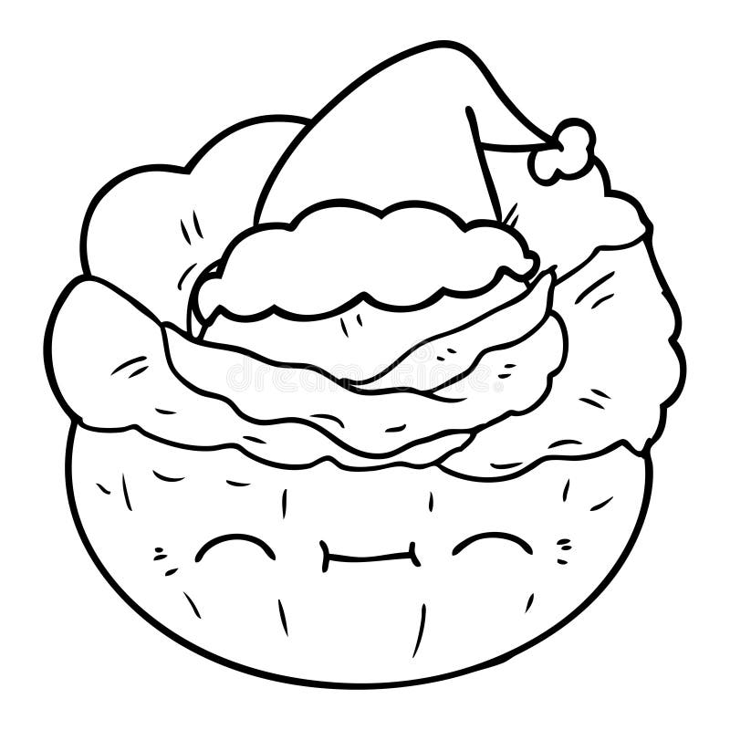 Line Drawing of a Cabbage Wearing Santa Hat Stock Vector - Illustration ...