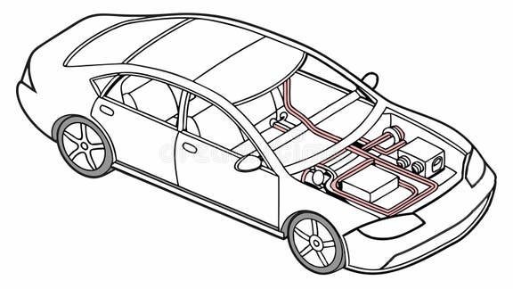 A Line Drawing of a Car Chassis with Wheels and Axles, Vector Design ...