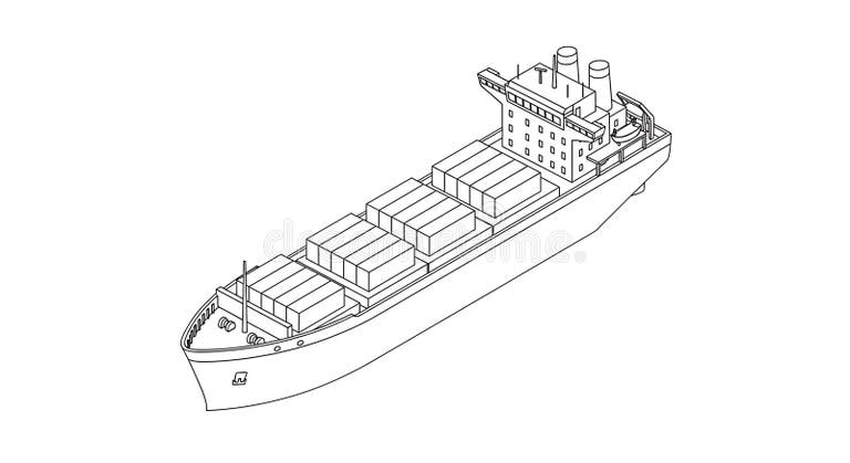 Line Drawing of a Cargo Ship with a Series of Rectangular Shipping ...