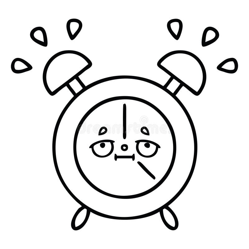 Line Drawing Cartoon Alarm Clock Stock Vector - Illustration of line ...