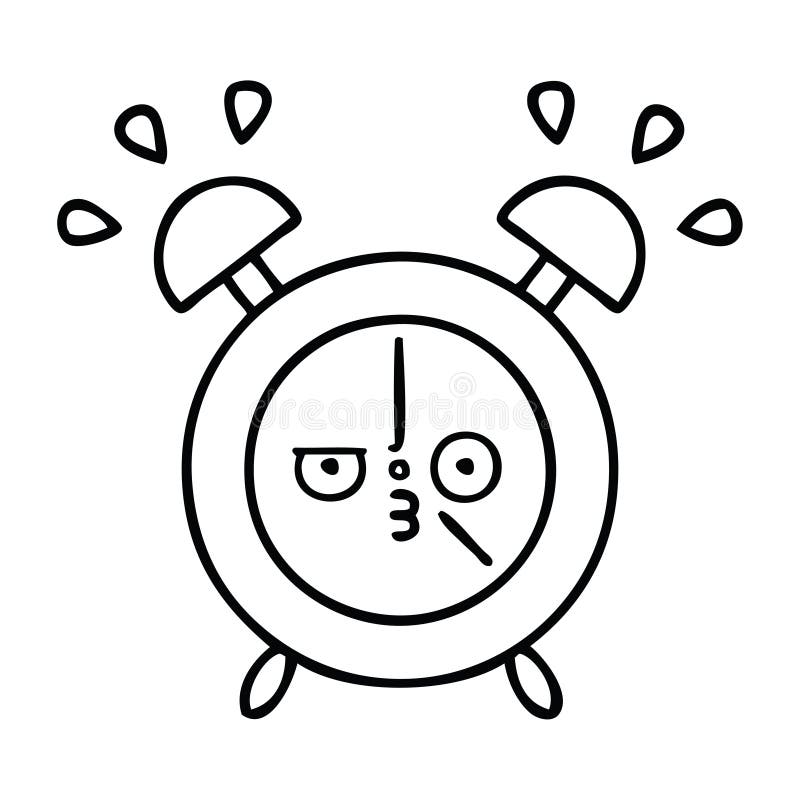 Line Drawing Cartoon Alarm Clock Stock Vector - Illustration of clock ...