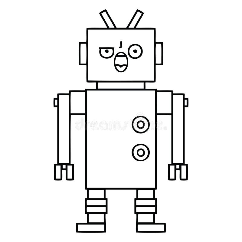Line Drawing Cartoon Angry Robot Stock Vector - Illustration of ...