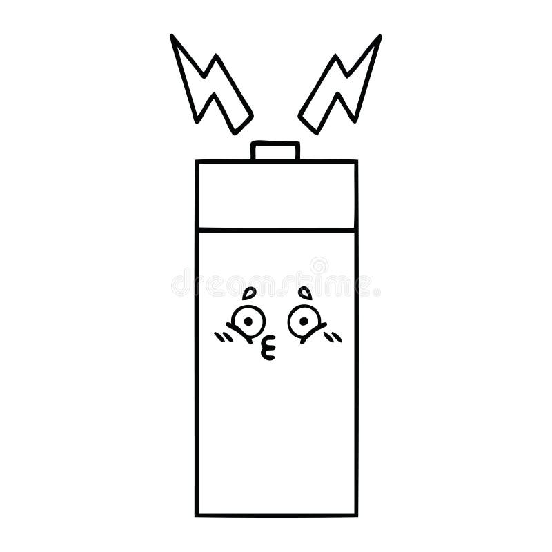 Line Drawing Cartoon Battery Stock Vector - Illustration of freehand ...