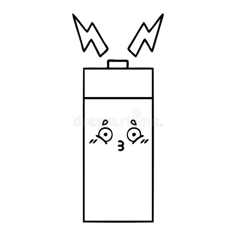 Line Drawing Cartoon of a Battery Stock Vector - Illustration of ...