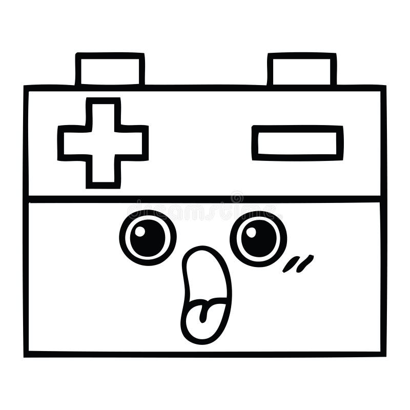 Line Drawing Cartoon of a Car Battery Stock Vector - Illustration of ...