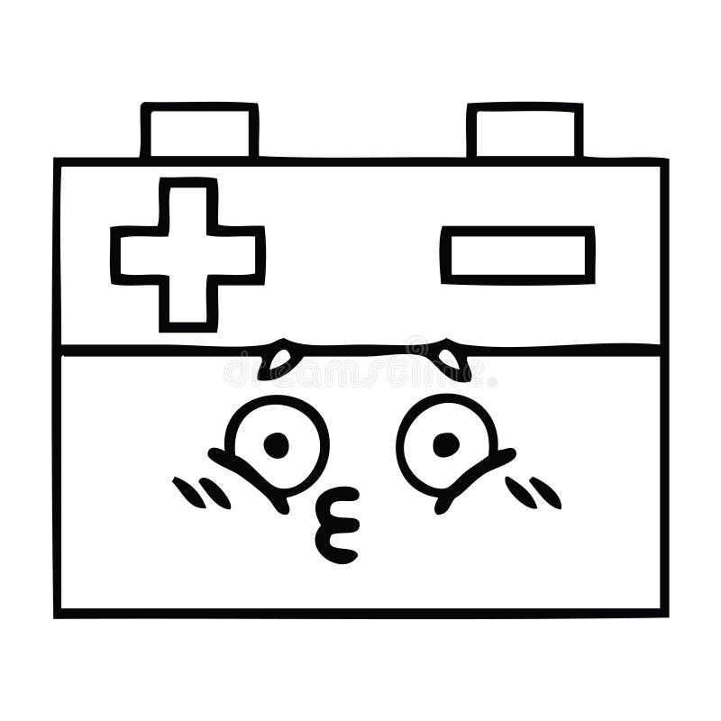 Line Drawing Cartoon of a Car Battery Stock Vector - Illustration of ...