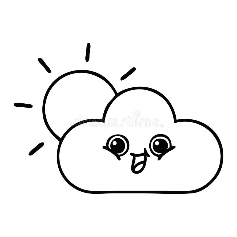Line Drawing Cartoon Cloud and Sunshine Stock Vector - Illustration of ...