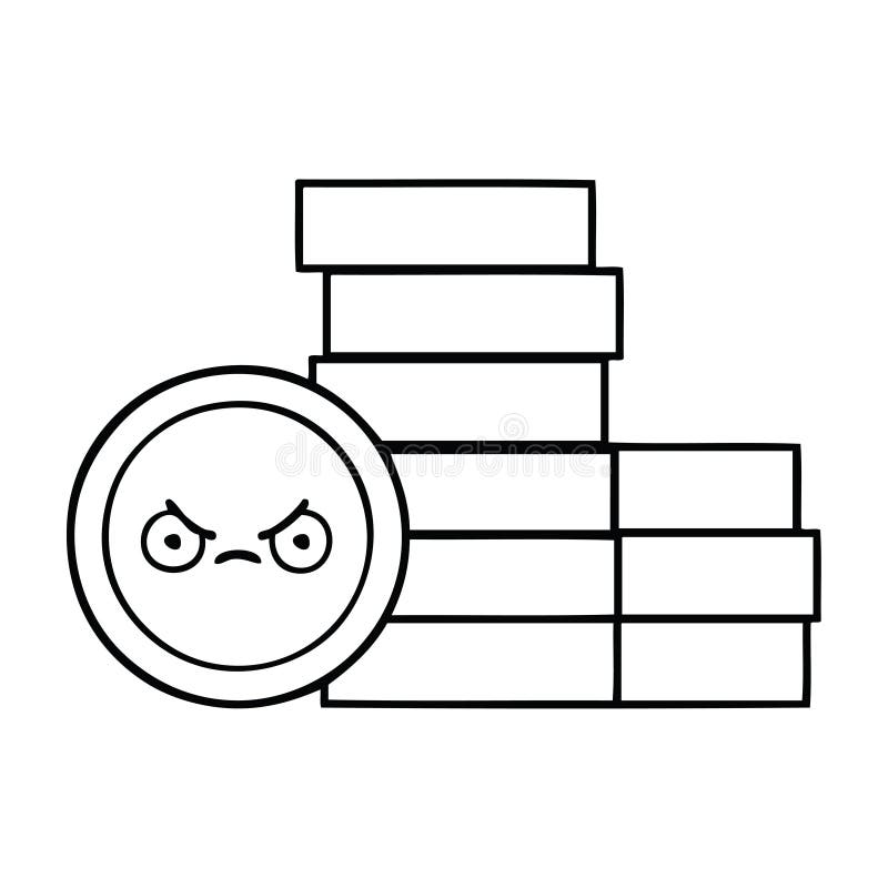 Line drawing cartoon coins stock vector. Illustration of artwork ...