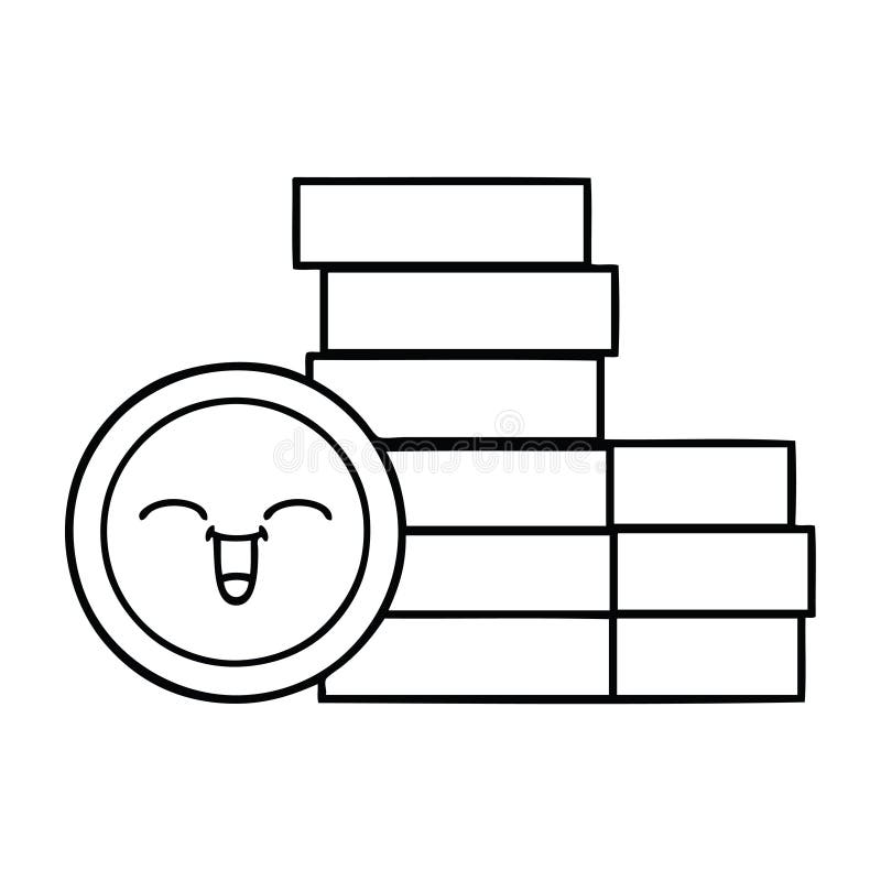 Line drawing cartoon coins stock vector. Illustration of freehand ...
