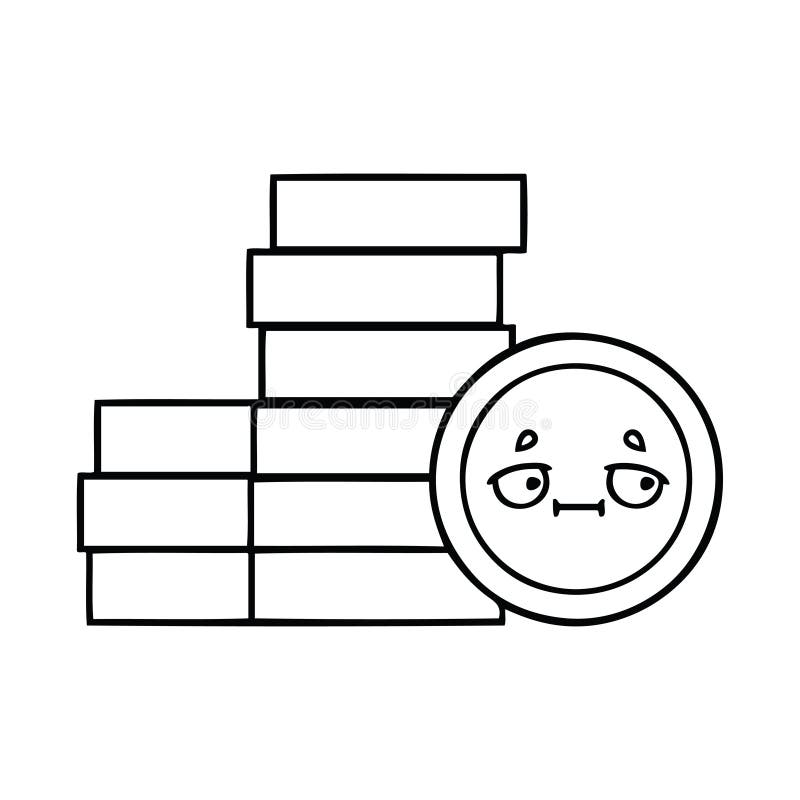 Line drawing cartoon coins stock vector. Illustration of cute - 149279005