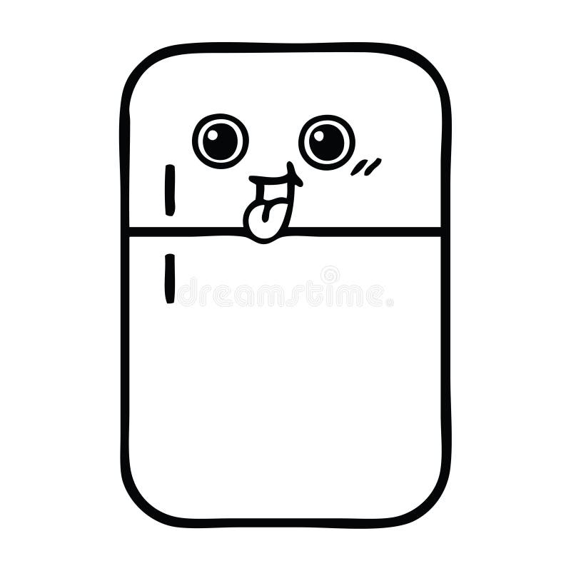 Line Drawing Cartoon of a Fridge Freezer Stock Vector - Illustration of ...