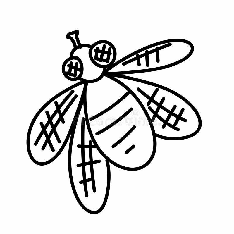 Line Drawing Cartoon Insect Fly Stock Illustration - Illustration of ...