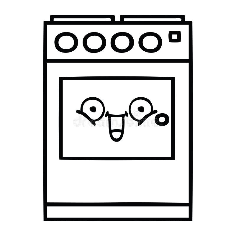 Line Drawing Cartoon Kitchen Oven Stock Vector - Illustration of oven ...