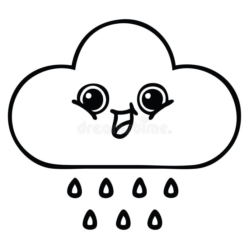 Line Drawing Cartoon Rain Cloud Stock Vector - Illustration of drawing ...