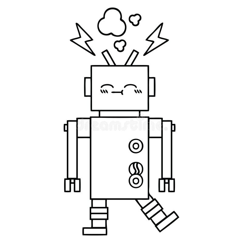 Line drawing cartoon robot stock vector. Illustration of line - 147736253