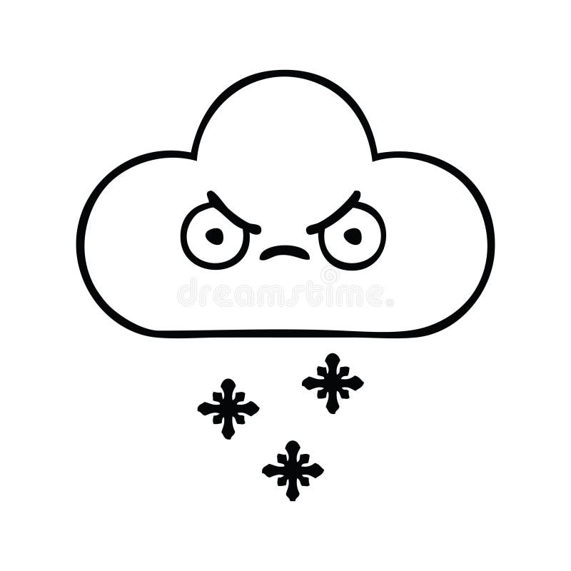 Line Drawing Cartoon Snow Cloud Stock Vector - Illustration of climate ...