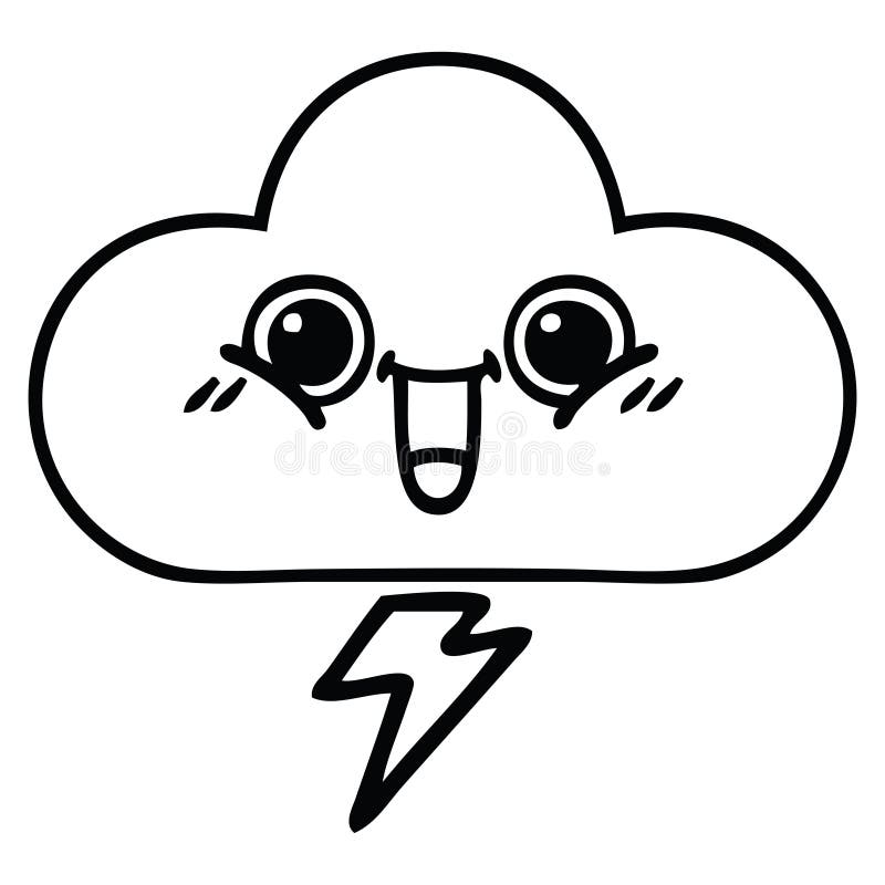 Line Drawing Cartoon of a Storm Cloud Stock Vector - Illustration of ...