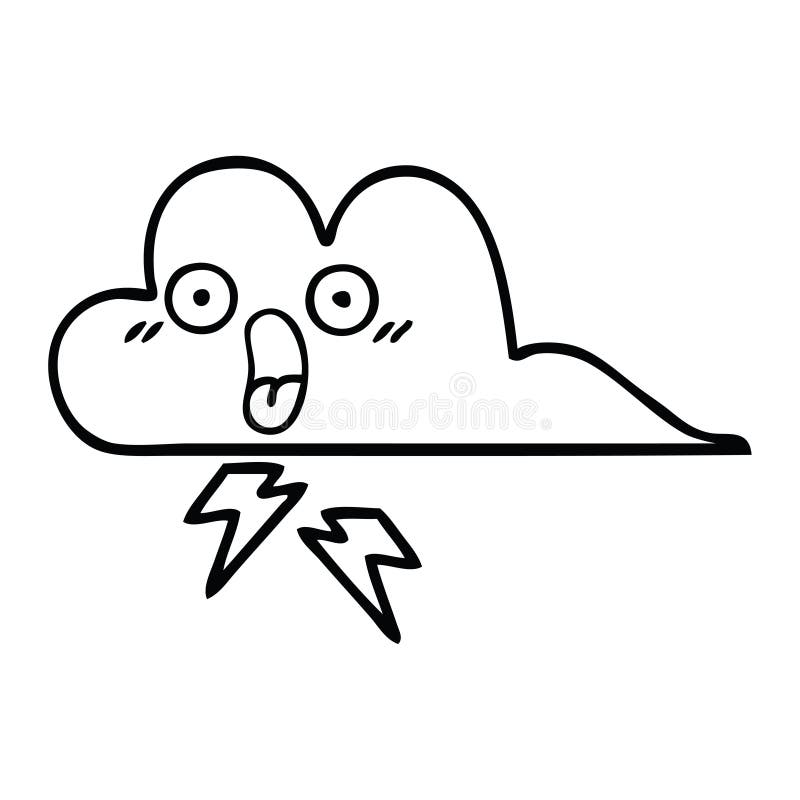 Line Drawing Cartoon Storm Cloud Stock Vector - Illustration of artwork ...